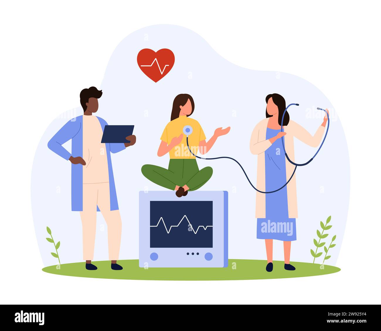 Heart Health Check In Hospital Cardiology Vector Illustration Cartoon