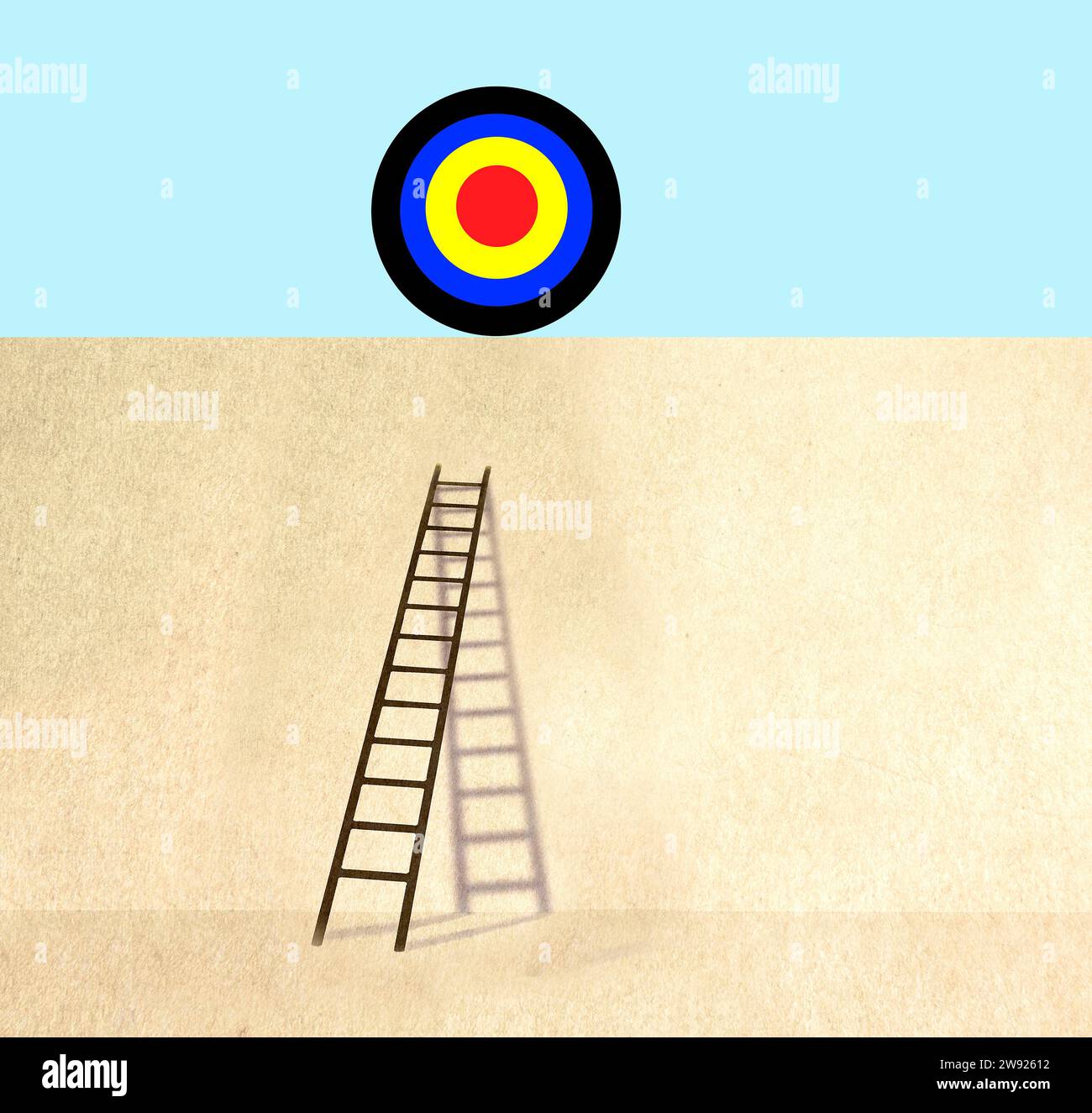 Ladder reaching to sports target lying on top of wall Stock Photo - Alamy