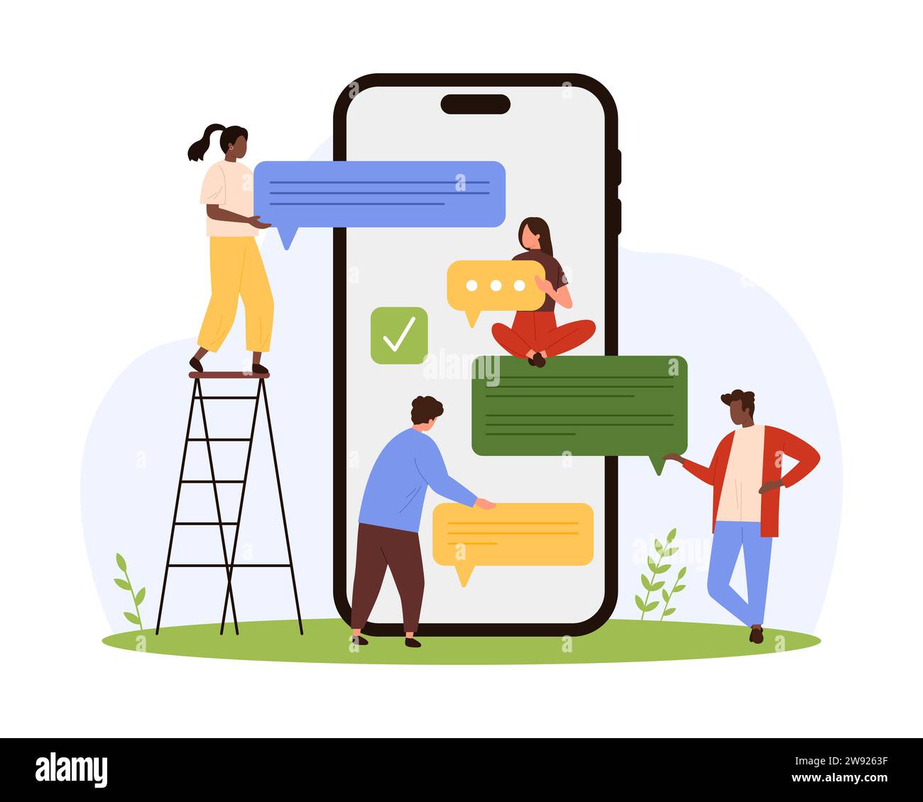 Chat messages, messenger mobile app in phone vector illustration ...
