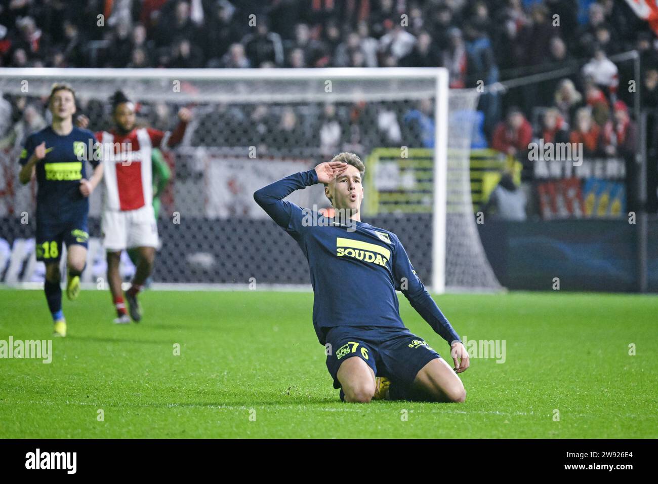 Antwerp, Belgium. 23rd Dec, 2023. Westerlo's Lucas Stassin celebrates ...
