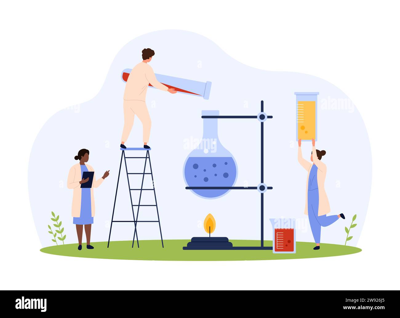 Chemical laboratory experiment in test tubes and analysis vector ...