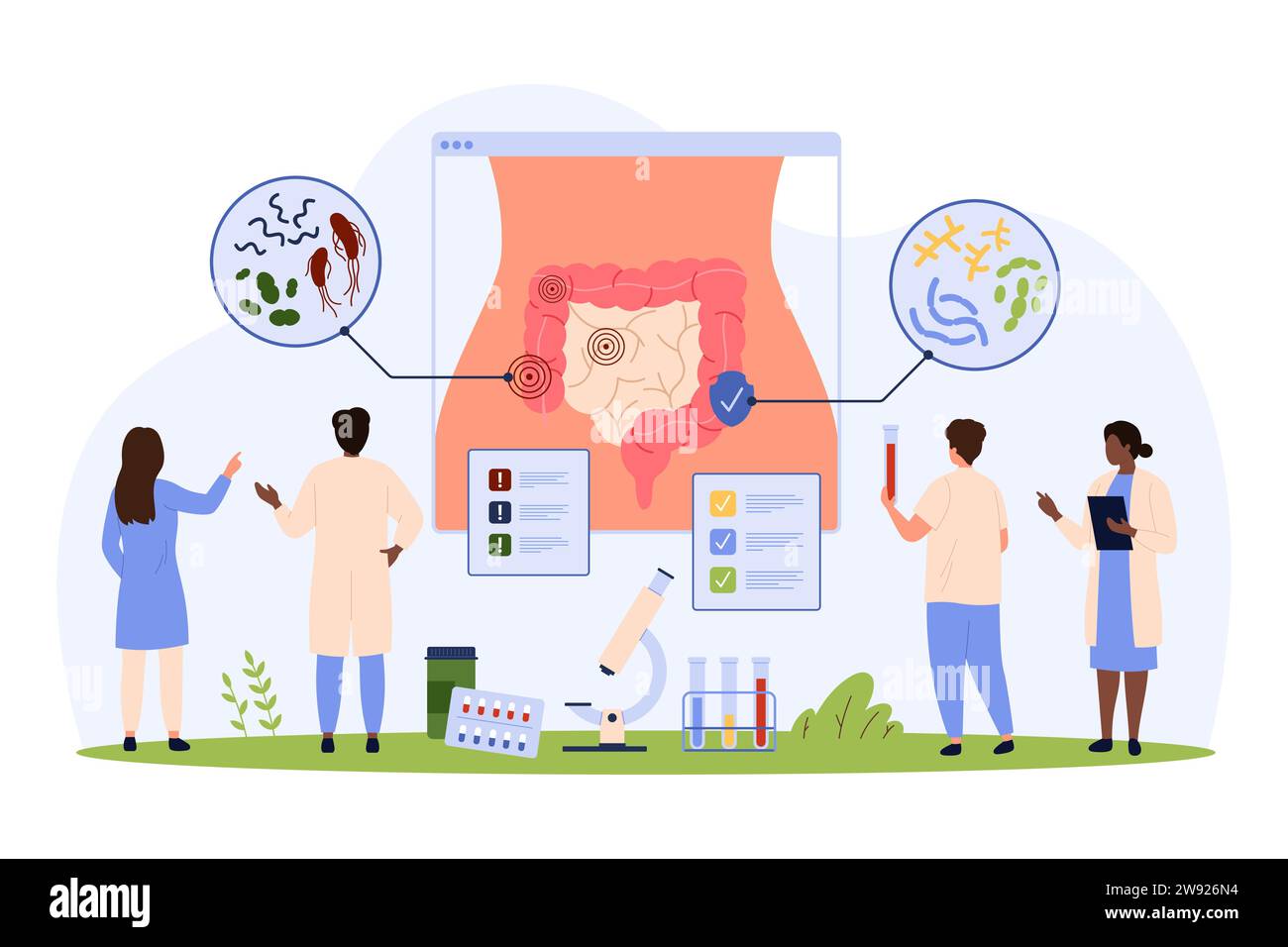 Bad and good bacteria in human intestines, infographics vector ...
