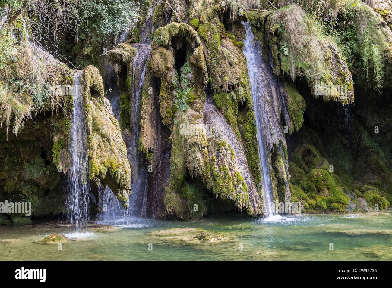 Water cascade over tufa, Cascade des Tufs. Les Planches-pres-Arbois ...