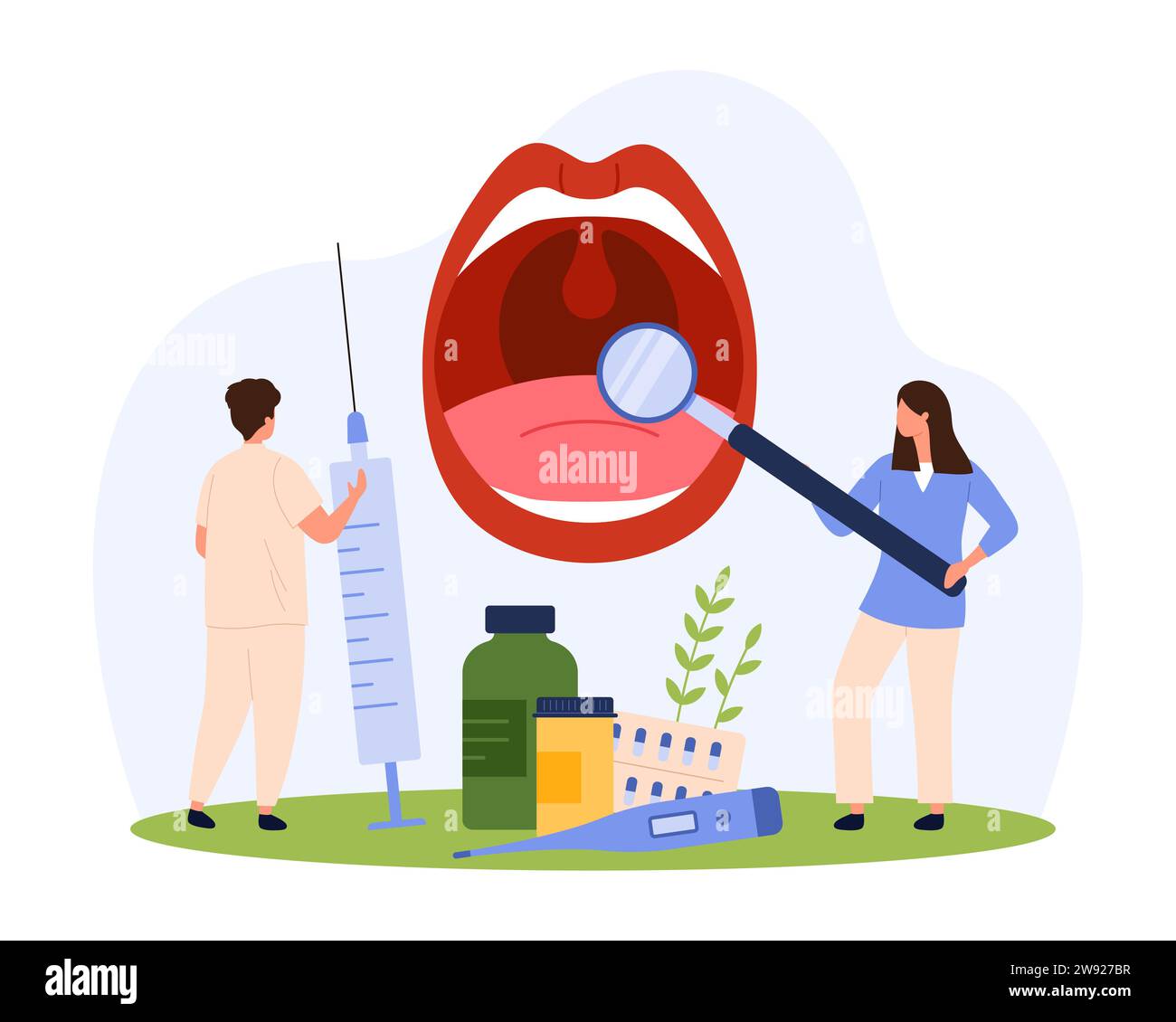 Diagnosis and treatment of throat disease, otolaryngology vector ...