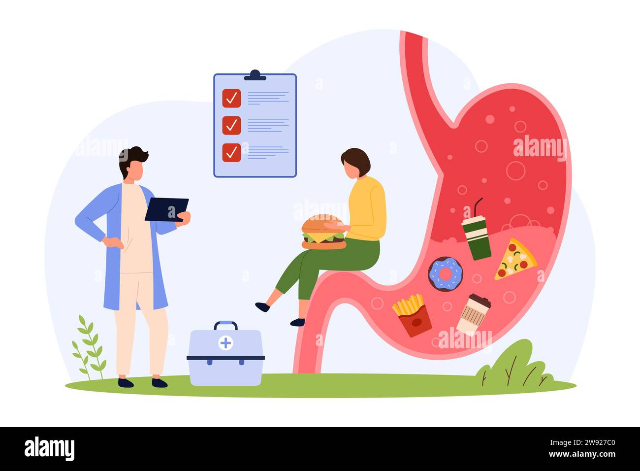 Diagnosis of gastritis, stomach function problems. Tiny people check ...