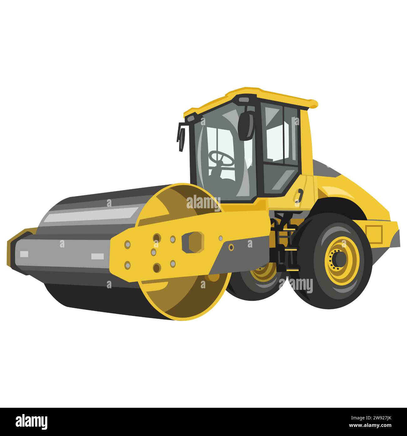 Yellow asphalt roller, steamroller, road roller vector image on white ...