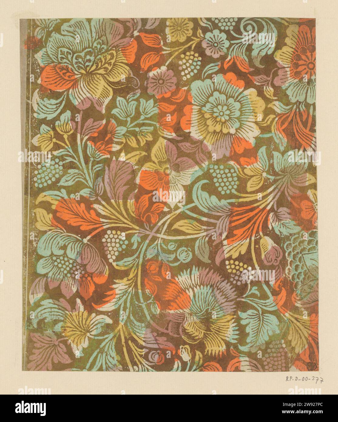Leaf with flowers and grapes, anonymous, 1750 - 1800 brocade paper Leaf ...
