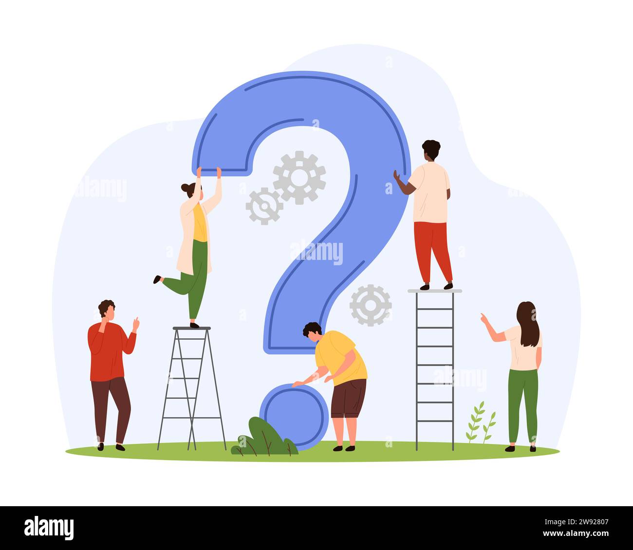 Search for solution, challenge difficulty and task, FAQ. Tiny curious people think about answer ...