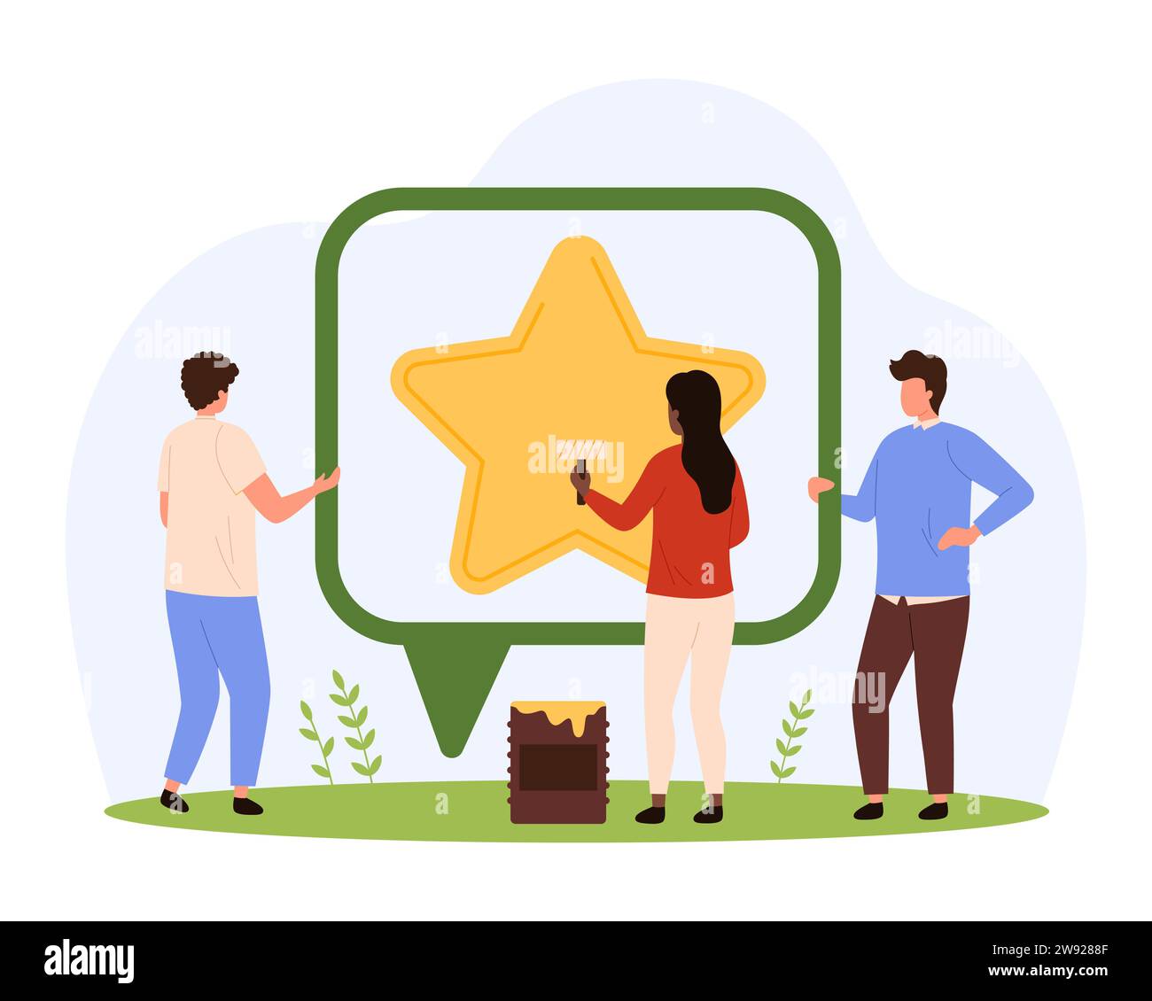 Review service for customers feedback. Tiny people holding speech ...