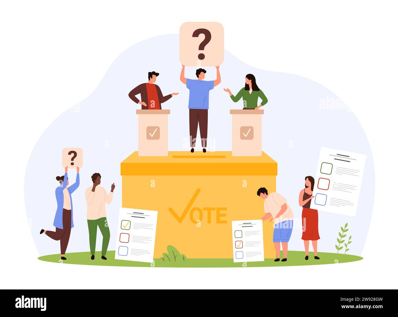 Election campaign, selection of candidate in democracy referendum. Tiny ...
