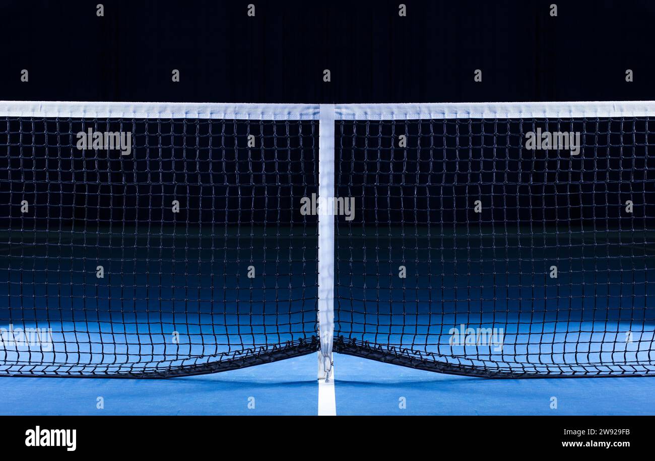 Image of a tennis court with a stretched net. Sports concept. Mixed ...