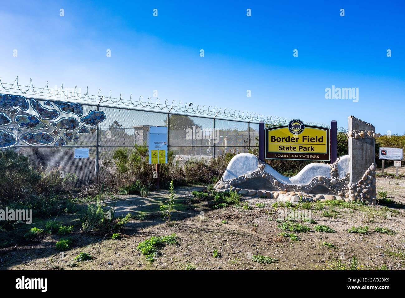 Entrance of the Border Field State Park at US-Mexico border. San Diego ...