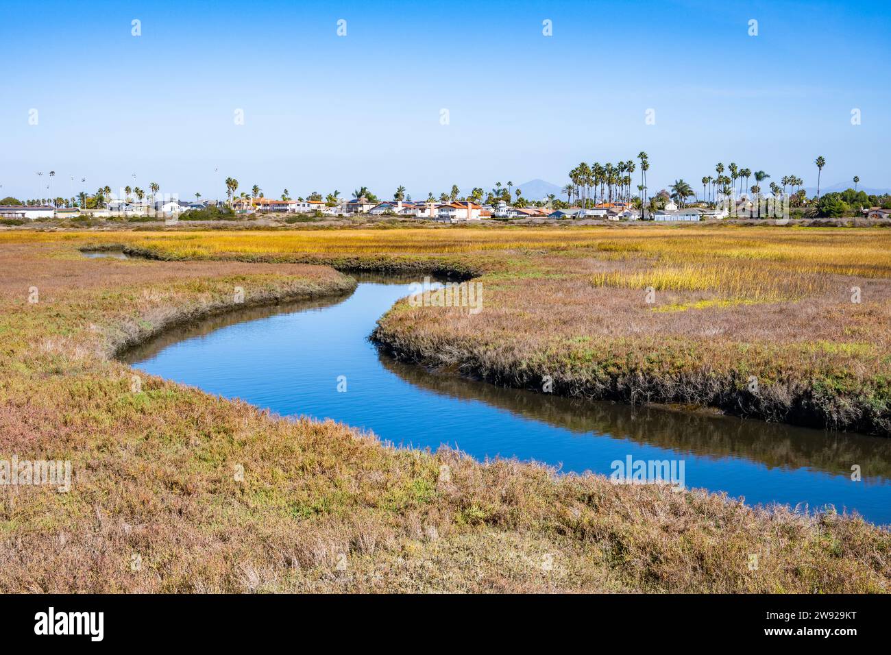 Residential buildings encroaching native wetlands. Southern California ...