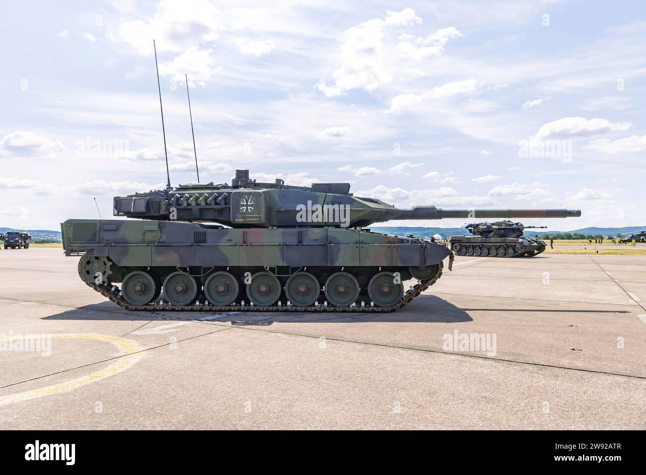LEOPARD 2 A7 main battle tank of the Bundeswehr, Bueckeburg Army Airfield, Lower Saxony, Germany ...