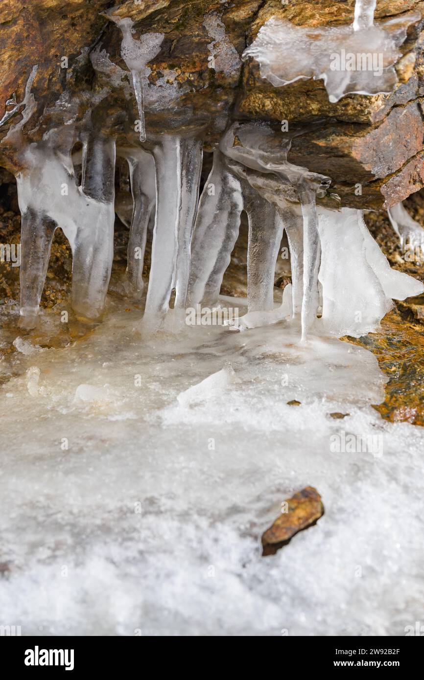 Natural ice sculptures created by ice in sierra nevada Stock Photo - Alamy