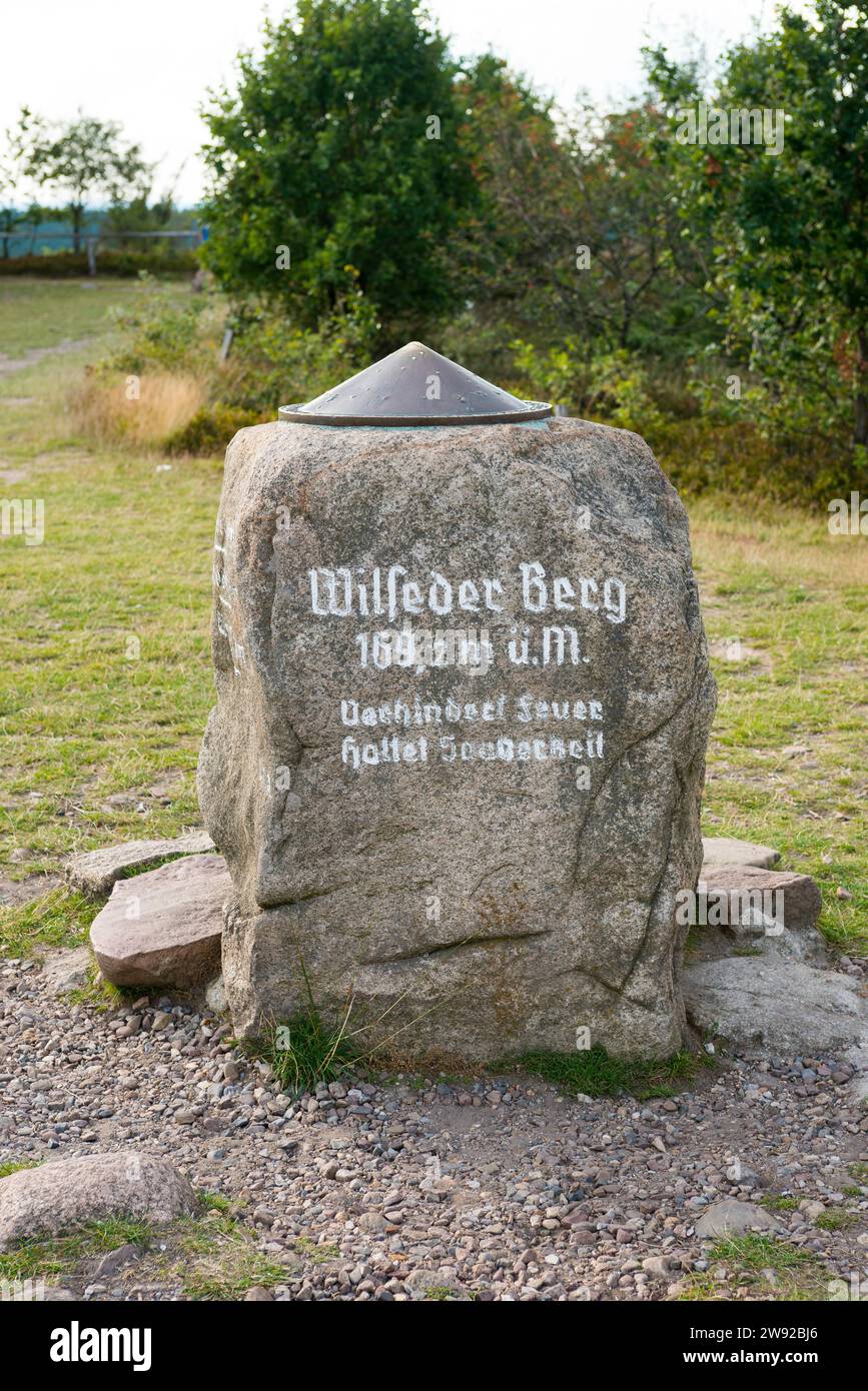 Summit stone on the Wilseder Berg with metal plate and height ...