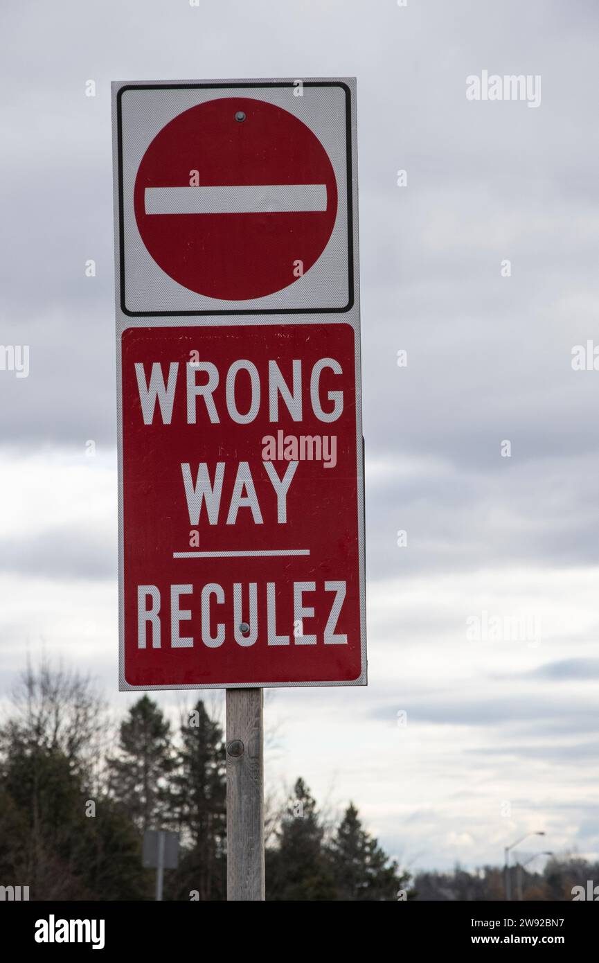 Wrong way traffic sign at the Ontario tourist information centre in ...