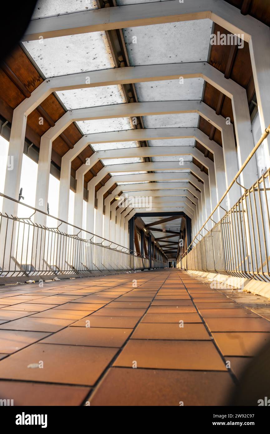 Depth effect in an empty architectural corridor with concrete structure ...