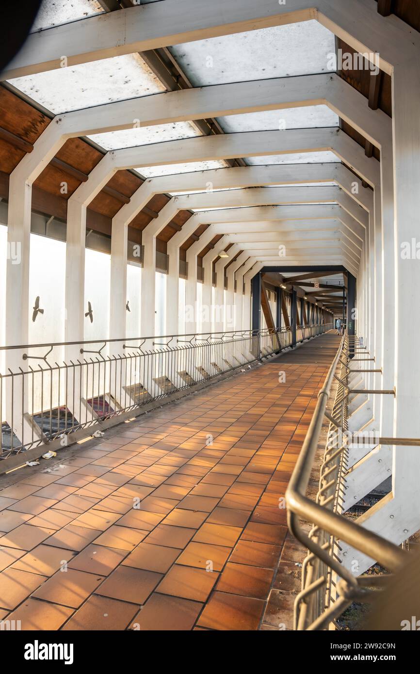 Perspective view of a corridor with concrete structure and side ...