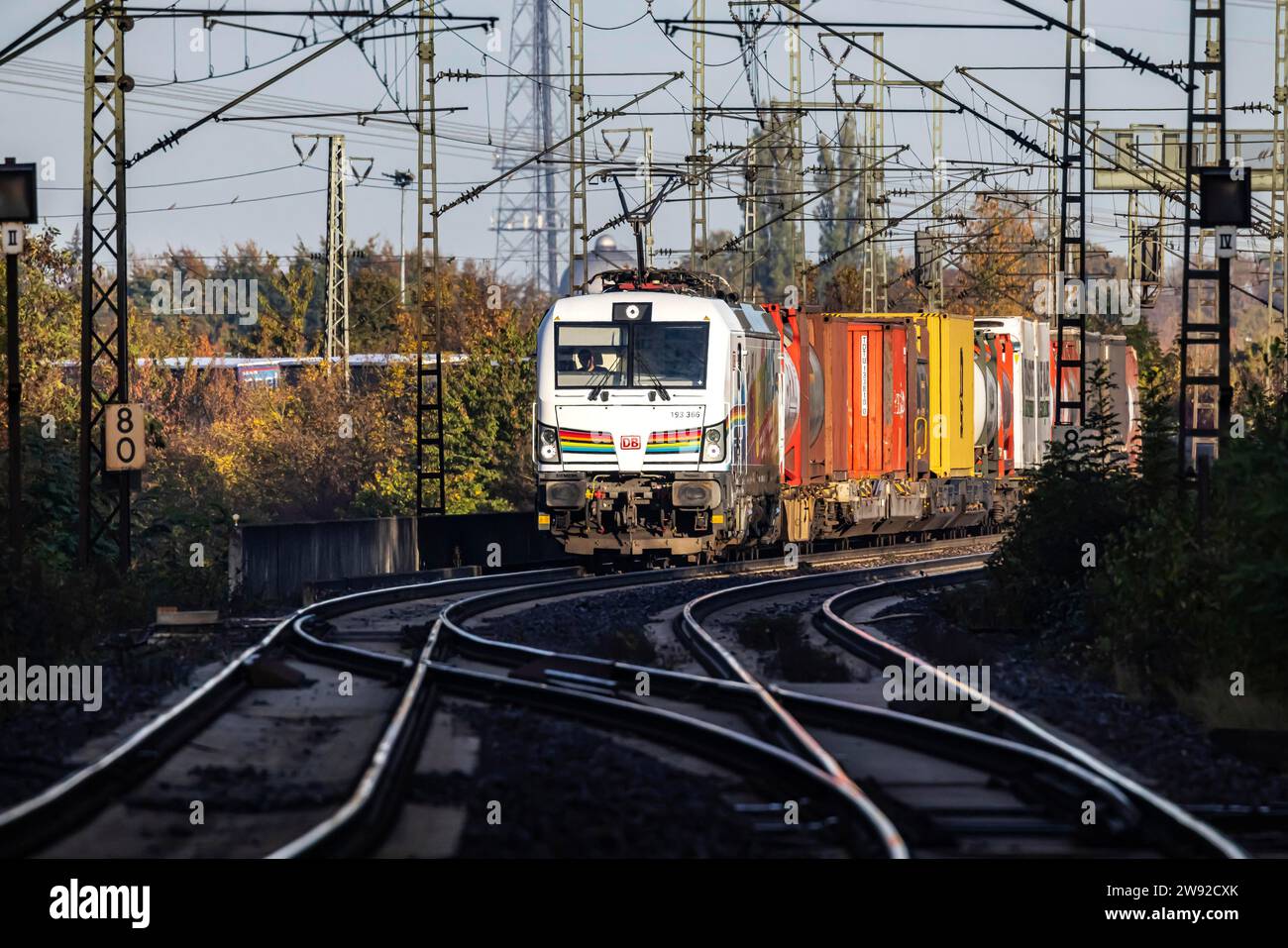 Goods train travelling on the Schusterbahn, a bypass of Stuttgart ...