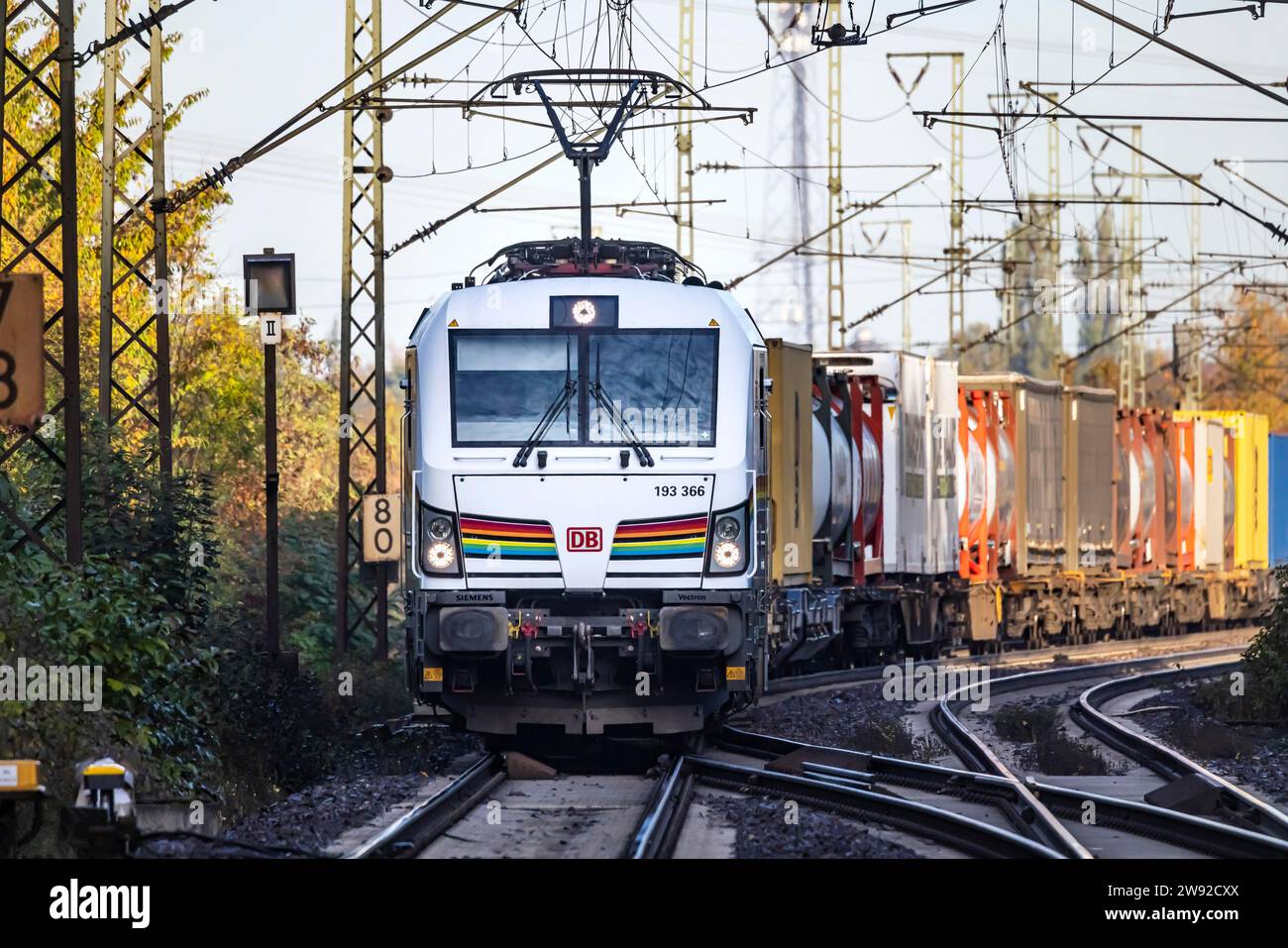 Goods train travelling on the Schusterbahn, a bypass of Stuttgart ...