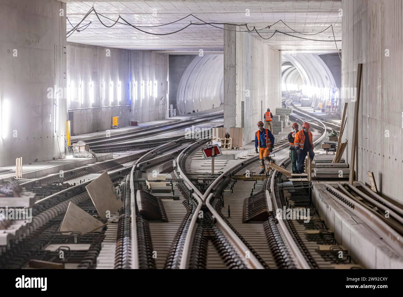 Construction site in the tunnel at the new through station in Stuttgart ...
