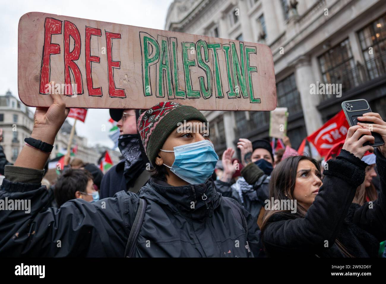 London / UK 23 DEC 2023. Hundreds of people demonstrated in Carnaby ...