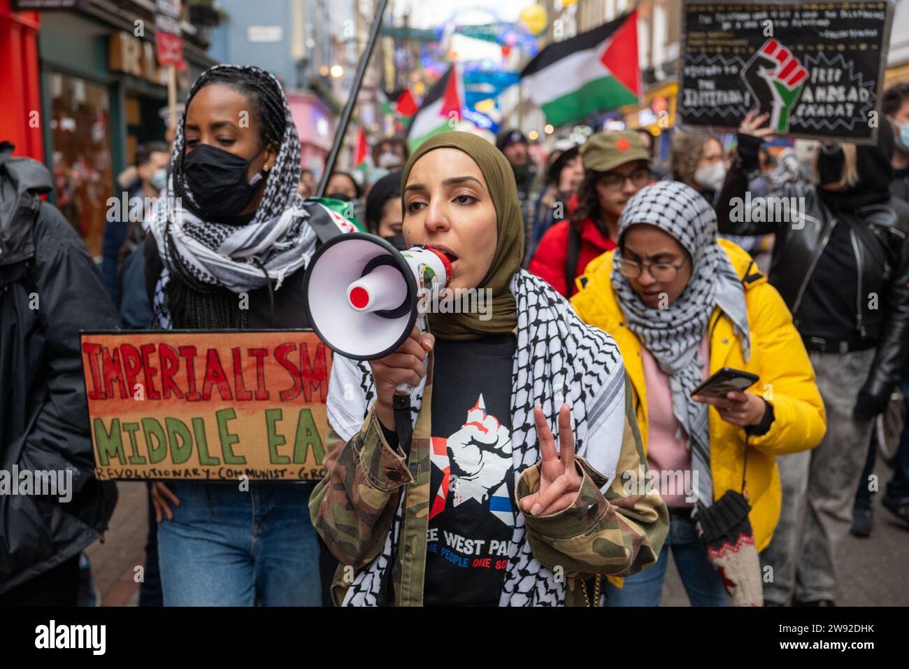 London / UK 23 DEC 2023. Hundreds of people demonstrated in Carnaby ...