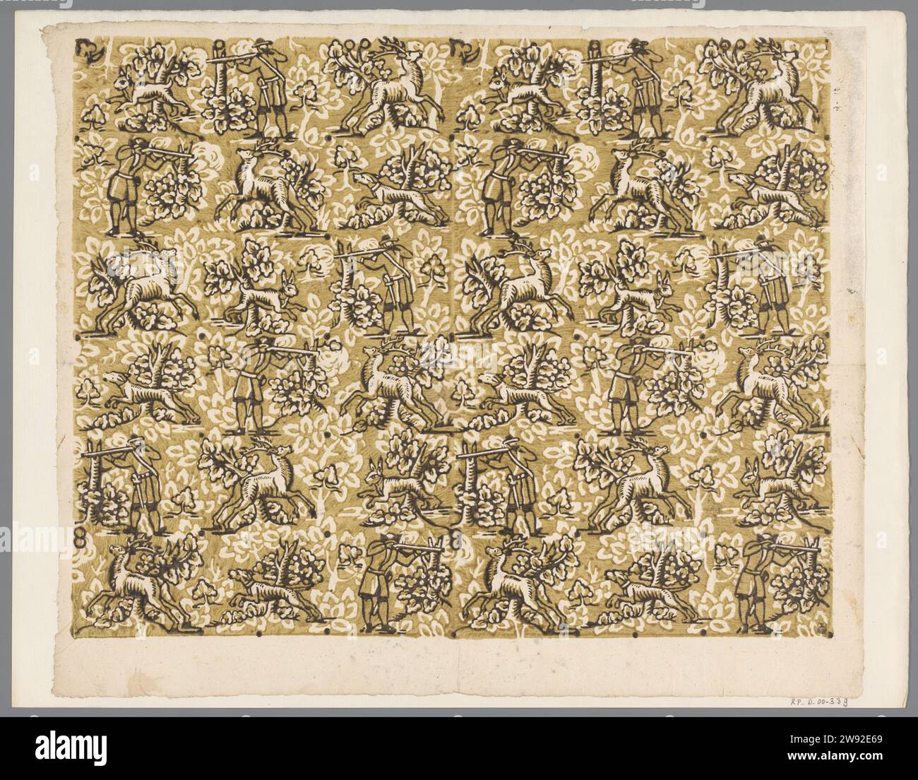 Sheet with hunting scenes, anonymous, 1700 - 1850 Shooting hunter leaf ...