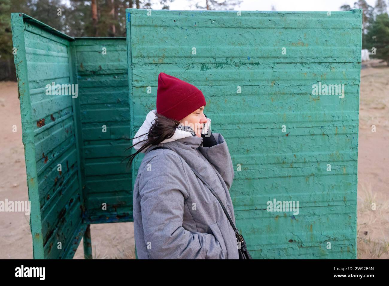 Portrait of Woman Wearing Autumn Clothes, Talking on Phone in Vintage ...