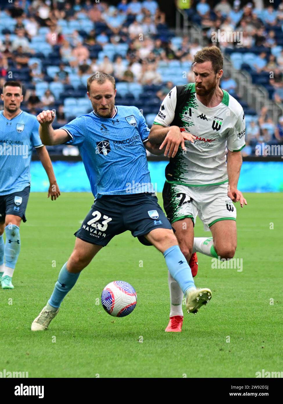 Sydney, Australia. 23rd Dec, 2023. Rhyan Bert Grant (L) of Sydney FC ...