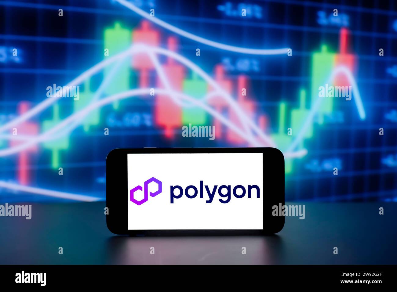 In this photo illustration, the polygon logo seen displayed on a mobile ...