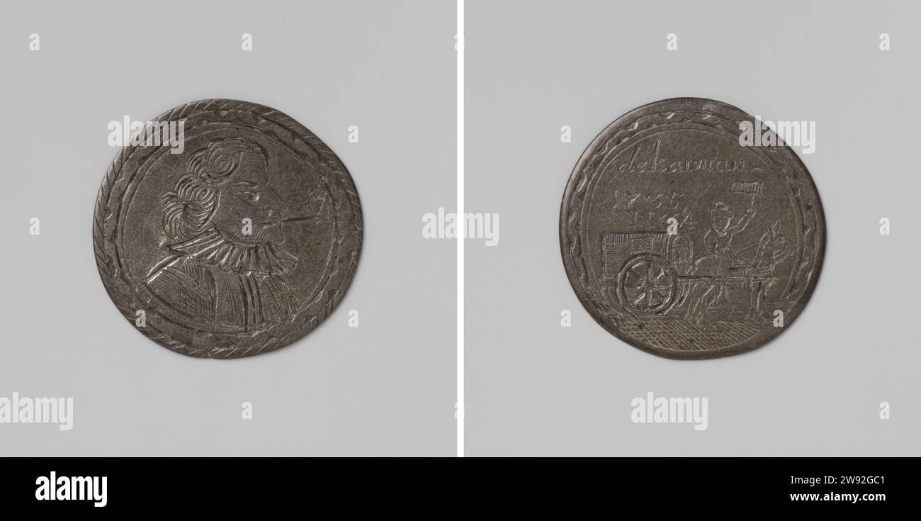 Karrevoerders, penning met no. 34, anonymous, 1735 Copper medal. Front ...