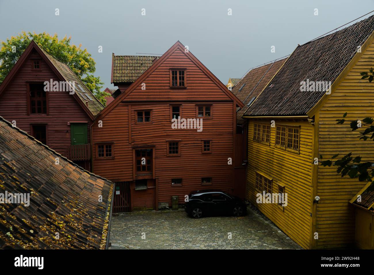 Wooden houses and it's court yard in Bergen, Norway Stock Photo - Alamy