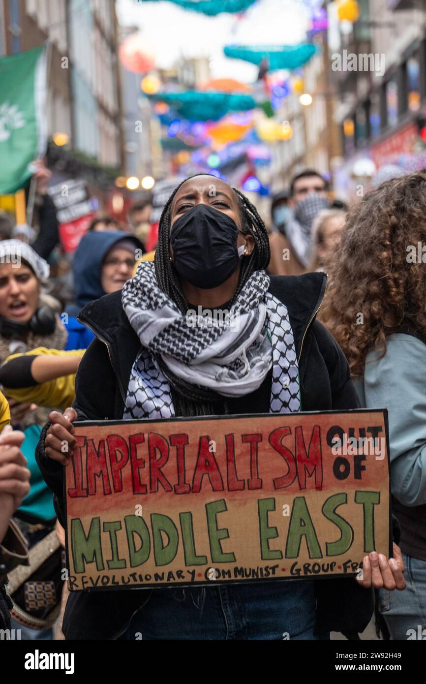 London / UK 23 DEC 2023. Hundreds of people demonstrated in Carnaby ...