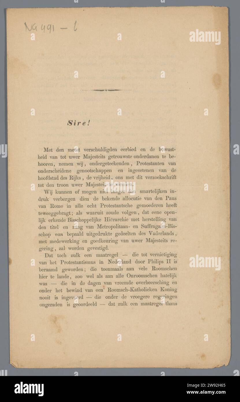 Sire!, 1853 Pamphlet, folding magazine, 4 pp, address to King Willem ...