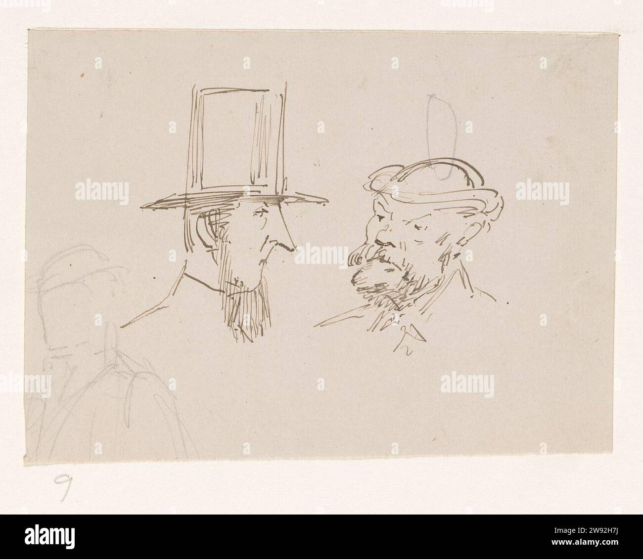 Portrait sketch of two strangers, Johan Michaël Schmidt Crans, 1875 ...