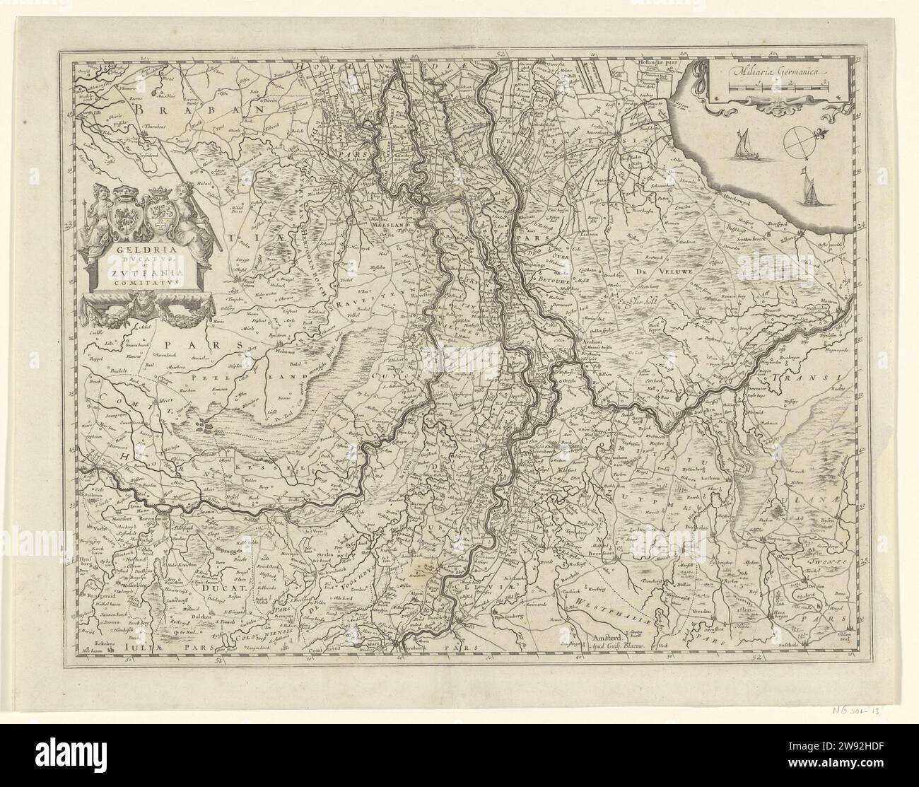 Map of Gelderland and Zutphen, Willem Janszoon Blaeu, 1630 - 1631 print Map of the Duchy of ...