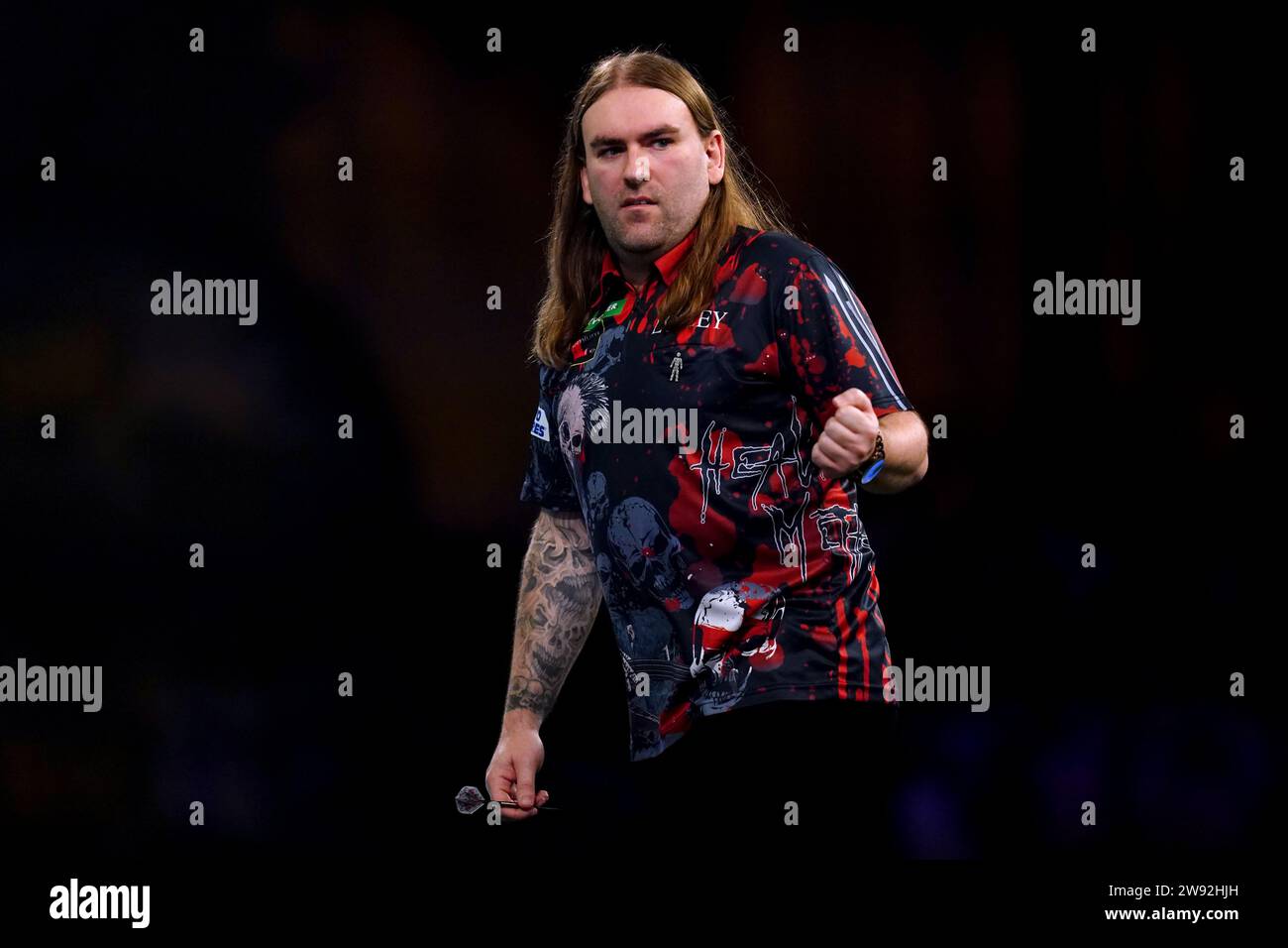 Ryan Searle celebrates defeating Tomoya Goto on day nine of the Paddy ...