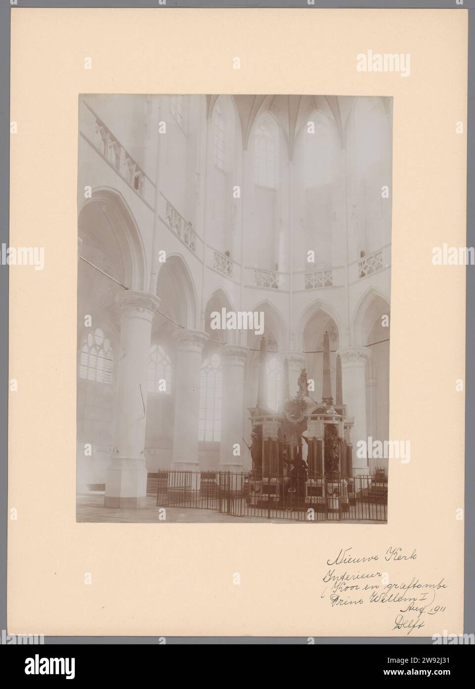 Interieur with the burial monument of Willem I Frederik in the Nieuwe ...