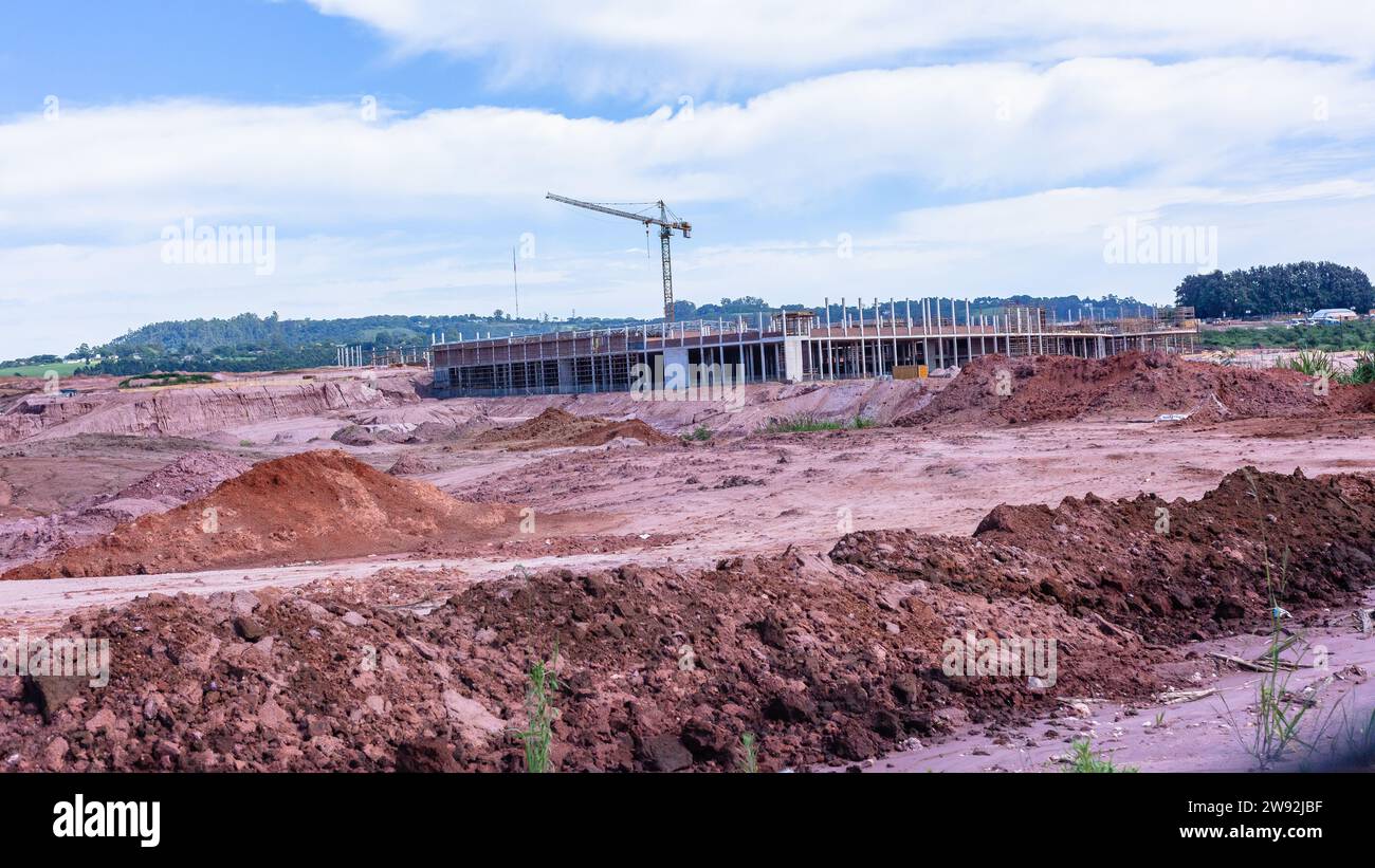New construction of shopping centre in countryside halfway concrete ...