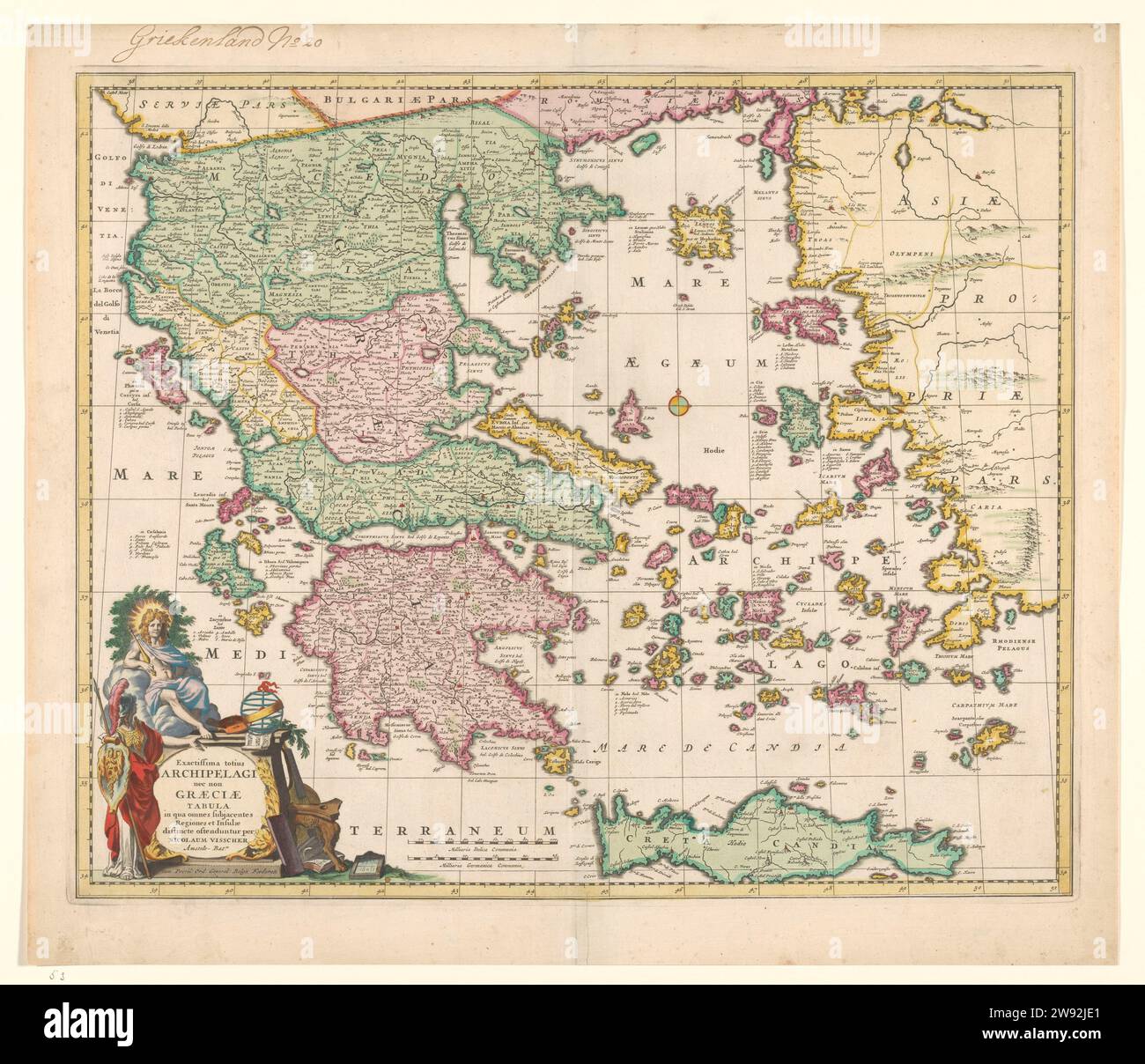 Map of Greece, Nicolaes Visscher (I), 1650 - 1700 Map of Greece, yellow ...
