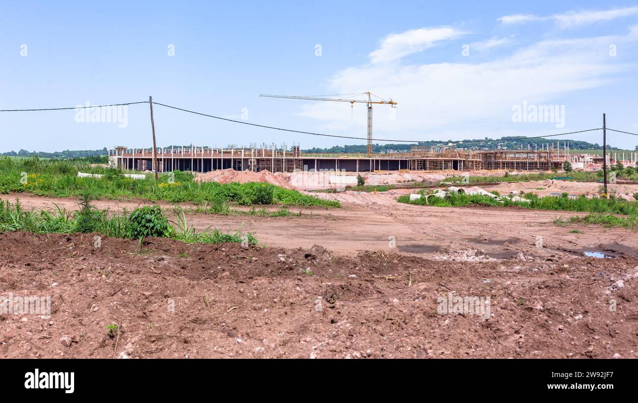 New construction of shopping centre in countryside halfway concrete ...