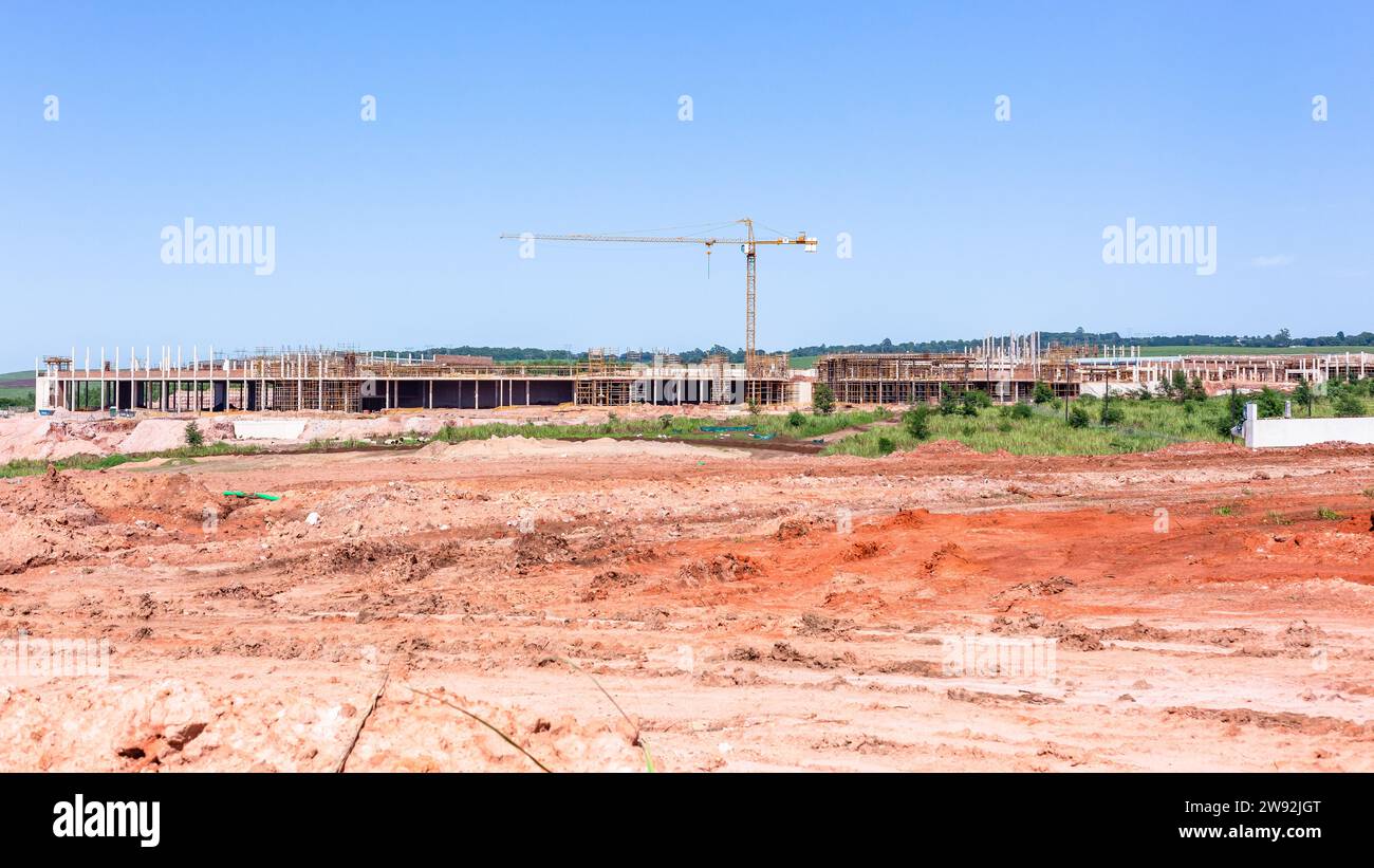 New construction of shopping centre in countryside halfway concrete ...