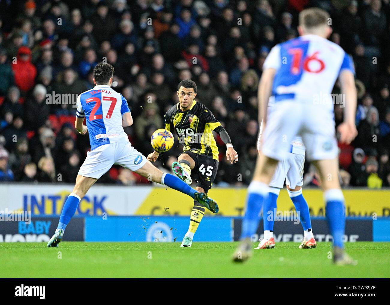 Ryan Andrews 45# of Watford Football Club crosses the ball into the box ...
