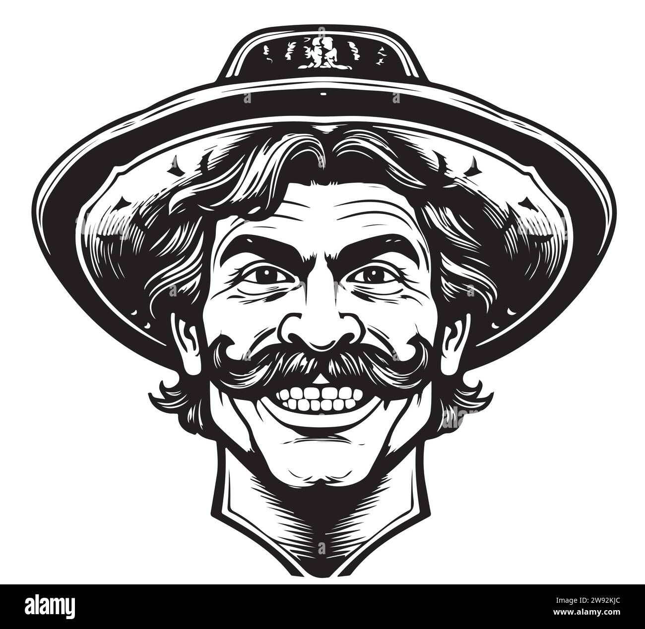 Head of smiling Mexican man in sombrero sketch vector illustration ...