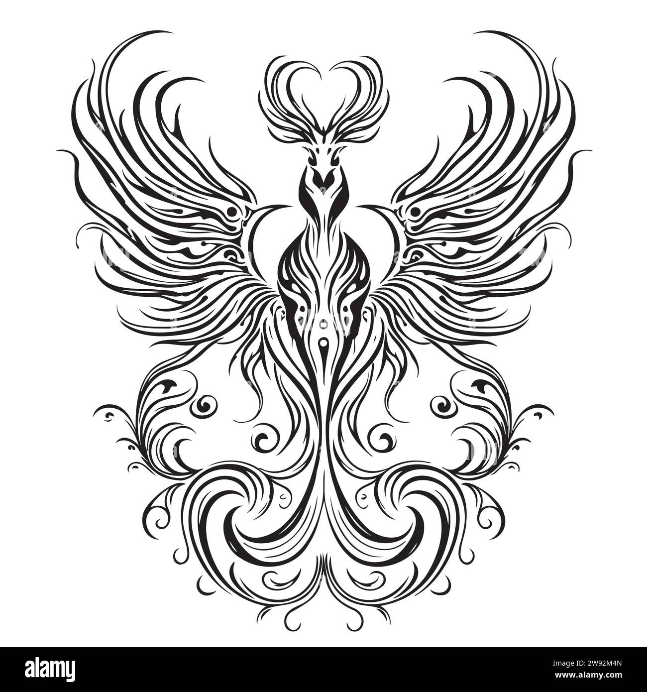Phoenix illustration, drawing, engraving ink line art, vector ...