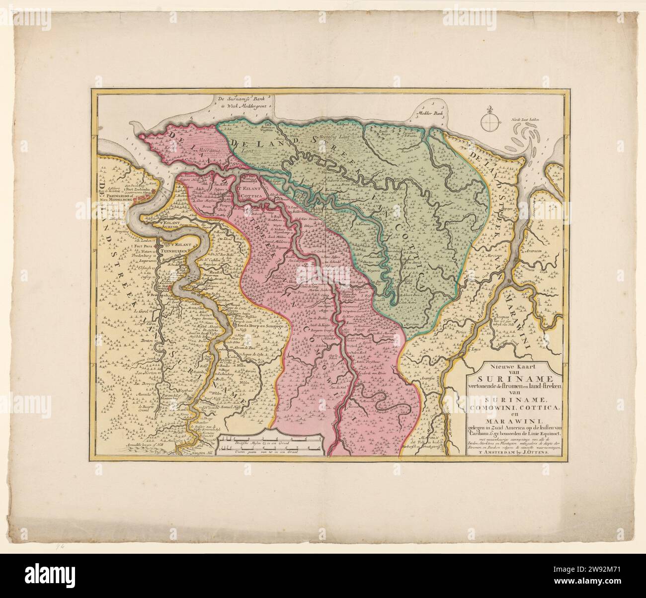 Map of Suriname, Joachim Ottens, 1713 - Before 1718 print Map of ...