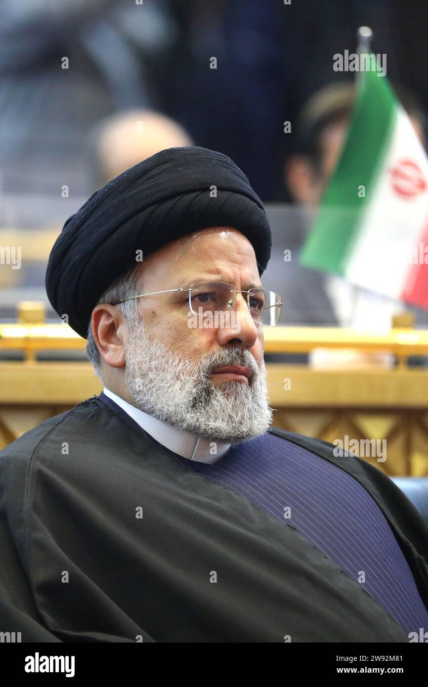 Tehran, Iran. 23rd Dec, 2023. Iranian President EBRAHIM RAISI speaking ...