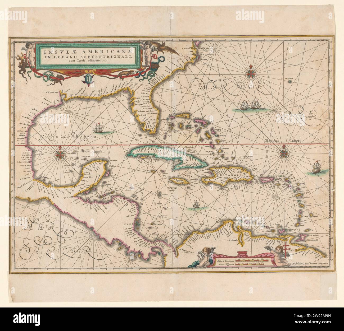 Map of Central America and the Caribbean, Johannes Janssonius, 1640 ...